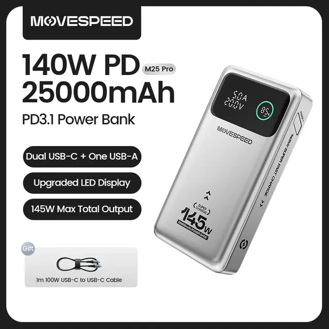 Внешний аккумулятор MOVESPEED M25 Pro 145 Вт Power Bank 25000 мАч | Pepper